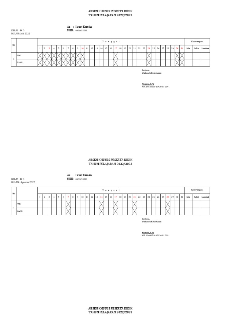 Absen Siswa LES T.P 2022-2023 | PDF
