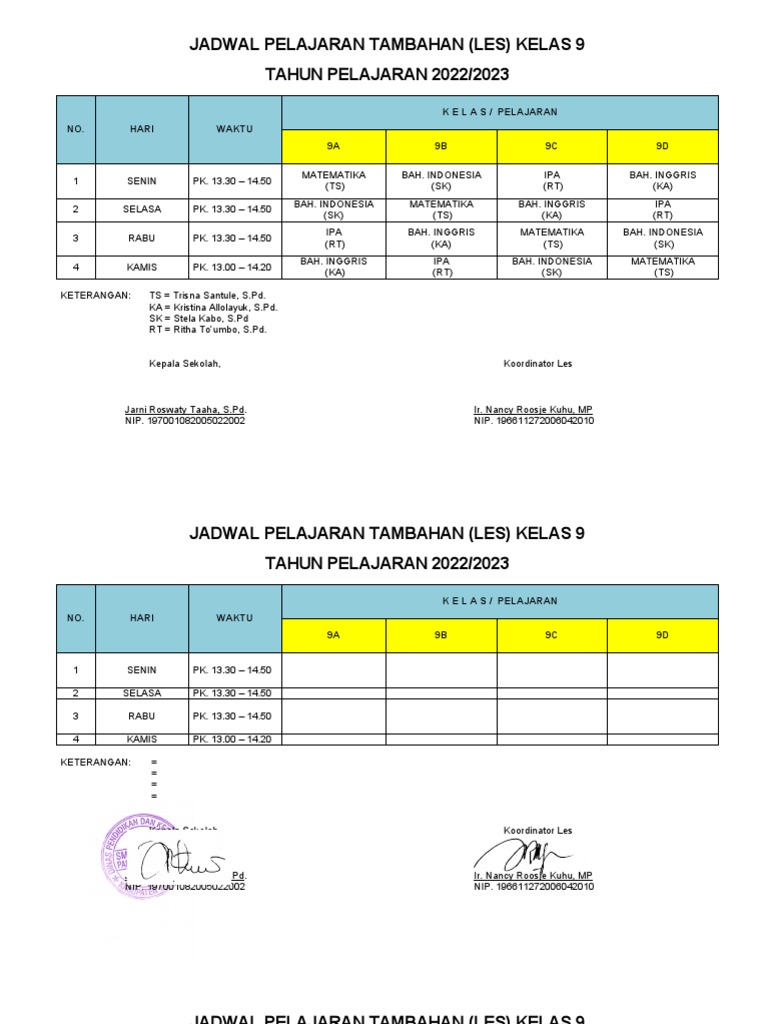 Jadwal Les 2023 | PDF