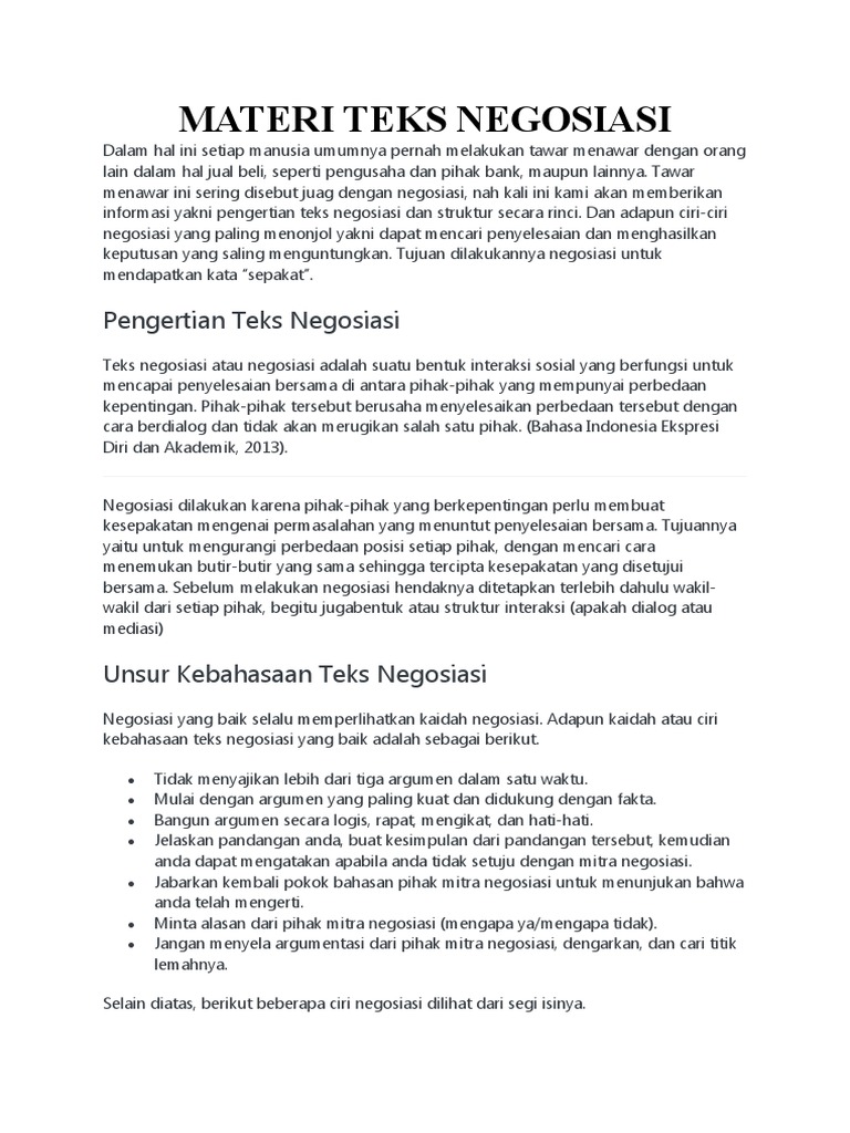 Panduan Lengkap Teks Negosiasi | PDF