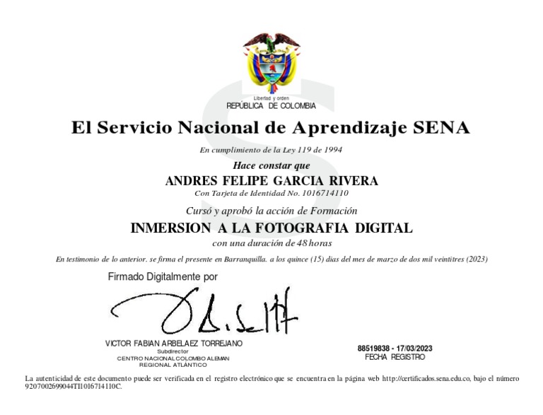 Certificado Sena F | PDF