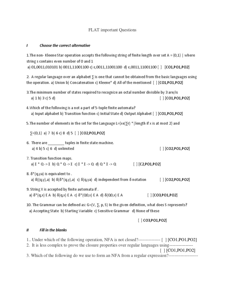 FLAT Important Questions | PDF