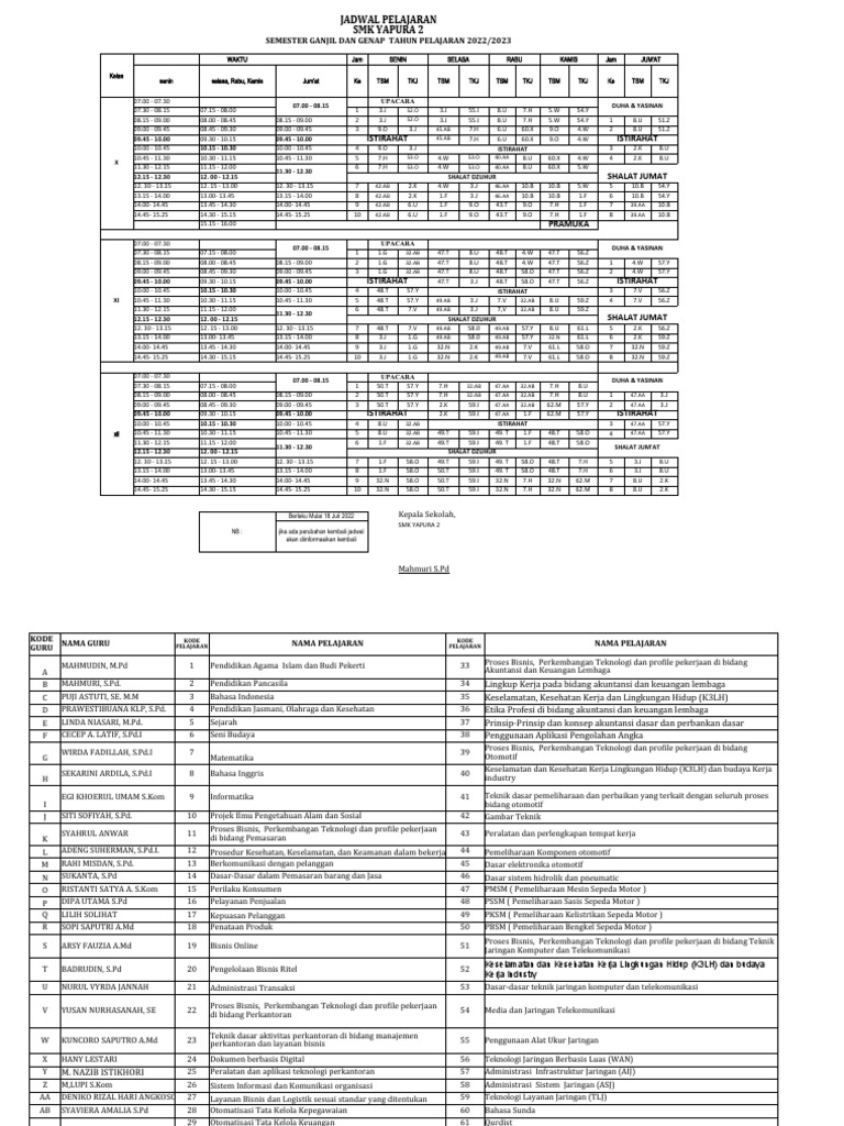 Jadwal Pelajaran Akreditasi 2223 | PDF