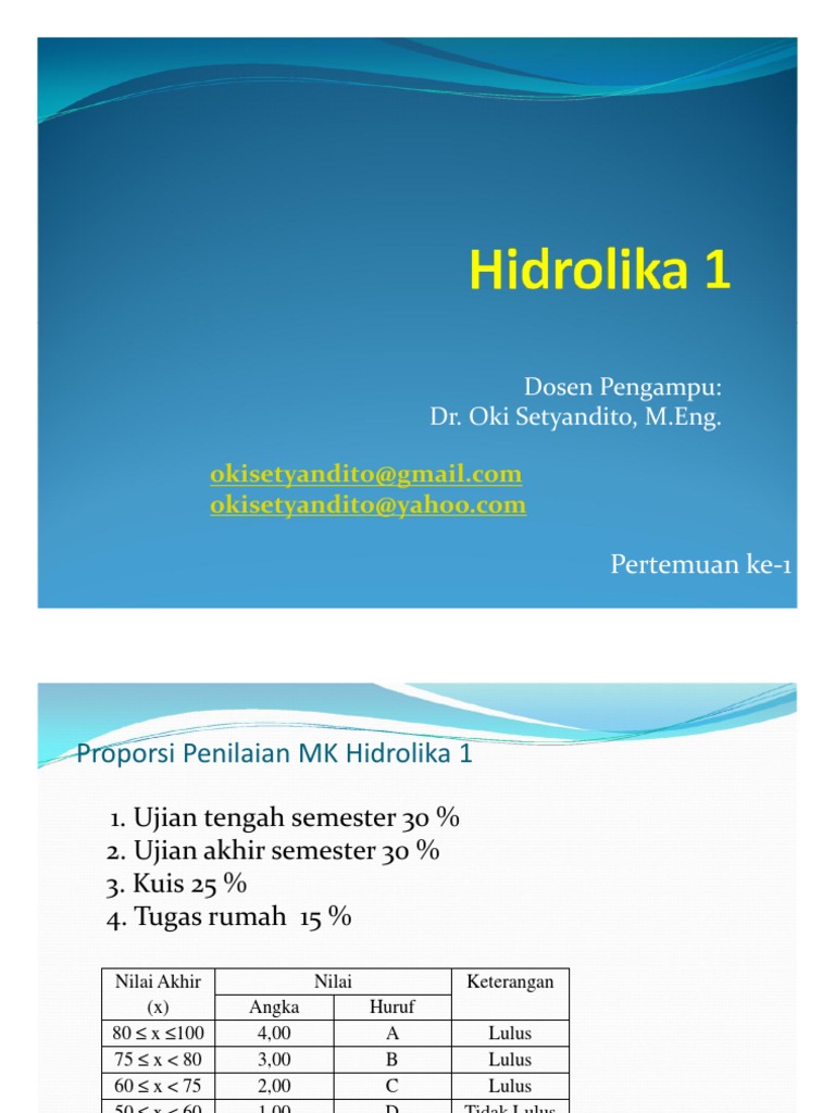 Microsoft PowerPoint - Kuliah 1 - Hidrolika 1-Edit Oki Mhs | PDF