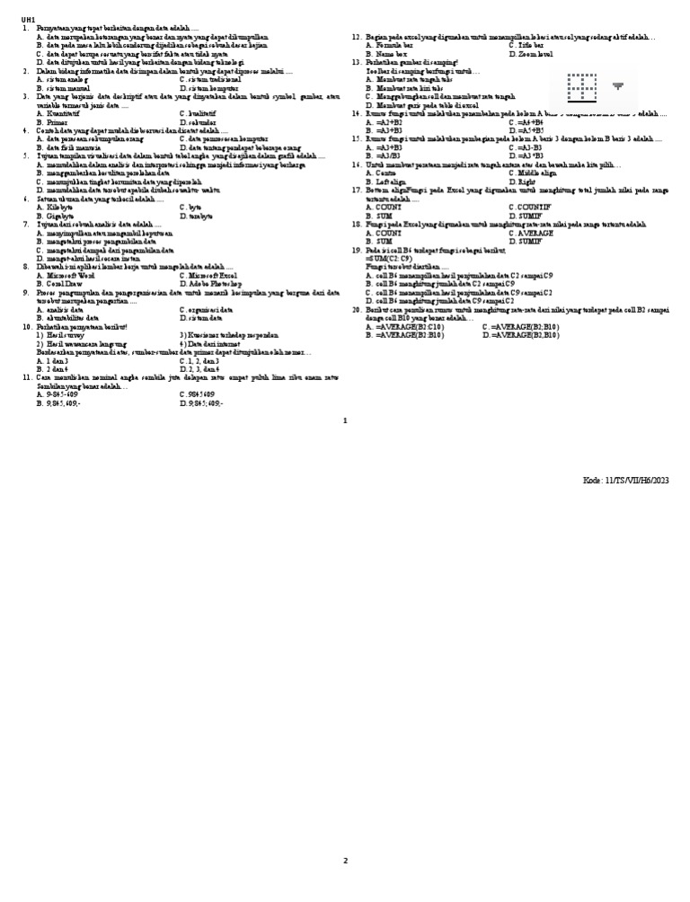 Kuis Data dan Excel untuk Pelajar | PDF