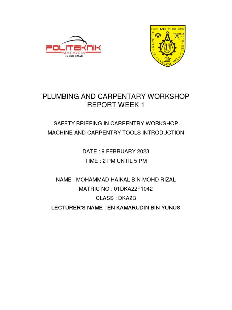 Plumbing and Carpentary Workshop Report Week 1 | PDF | Carpentry ...