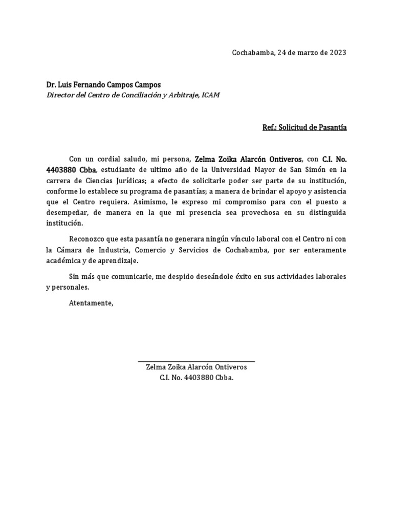 Solicitud de Pasantia | PDF