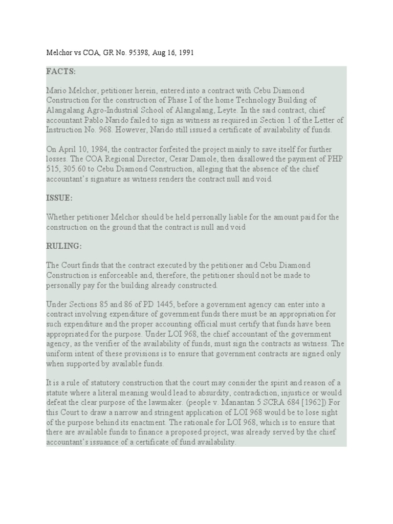 Melchor vs COA: Contract Validity Ruling | PDF