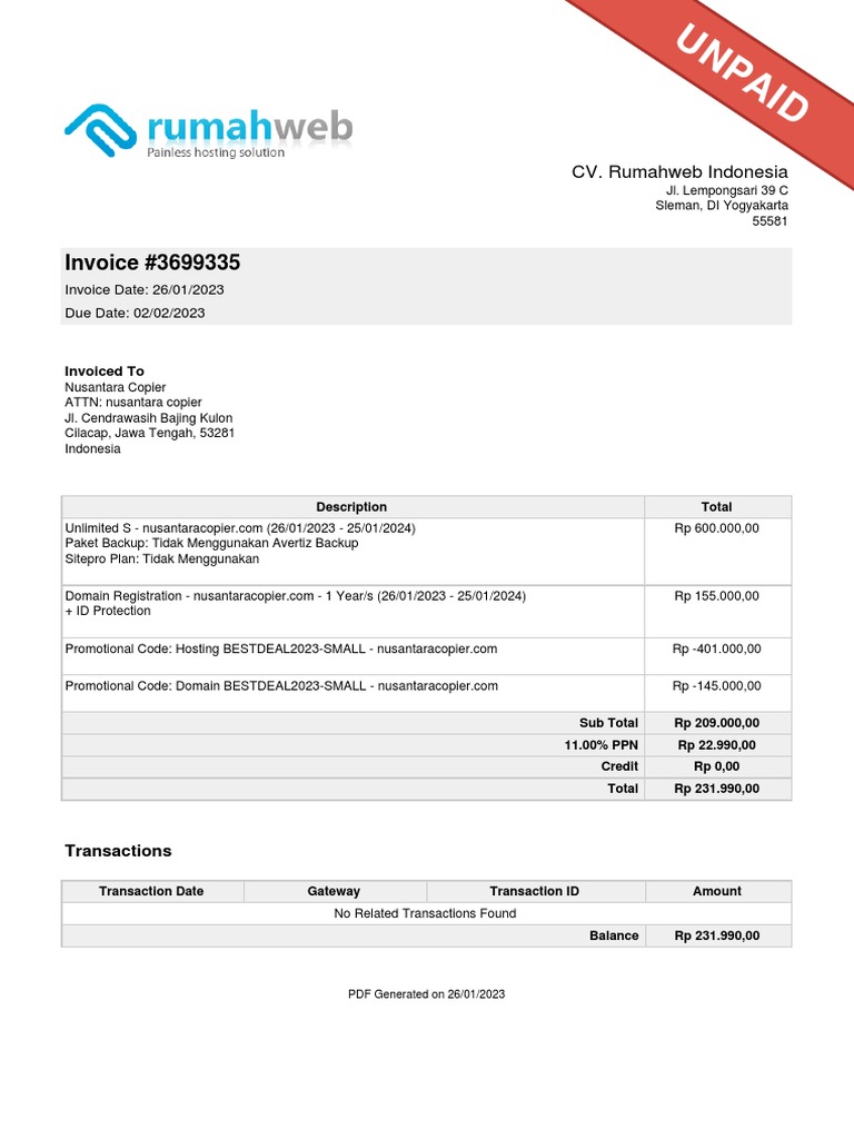 Invoice #3699335: CV. Rumahweb Indonesia | PDF