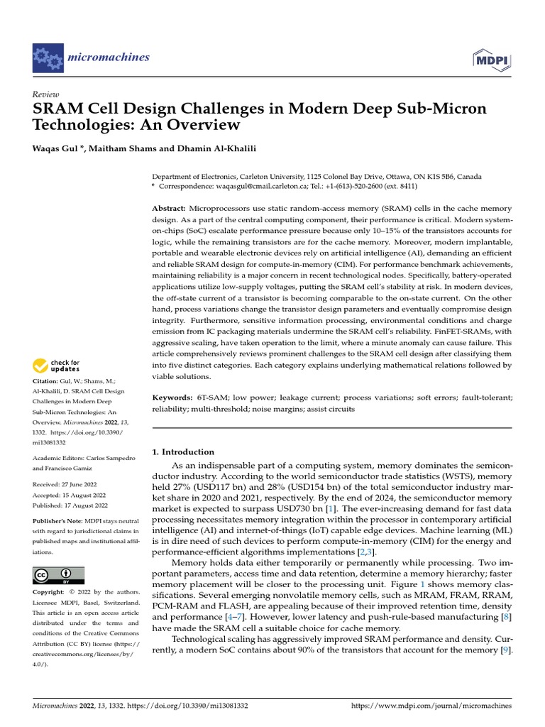 SRAM Cell Design Challenges in Modern Deep Sub-Micron Technologies: An Overview | PDF | Computer ...