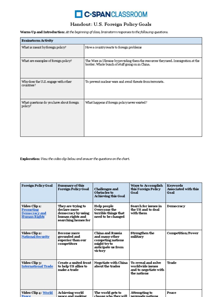 U.S. Foreign Policy Goals-1 | PDF | Foreign Policy Of The United States ...