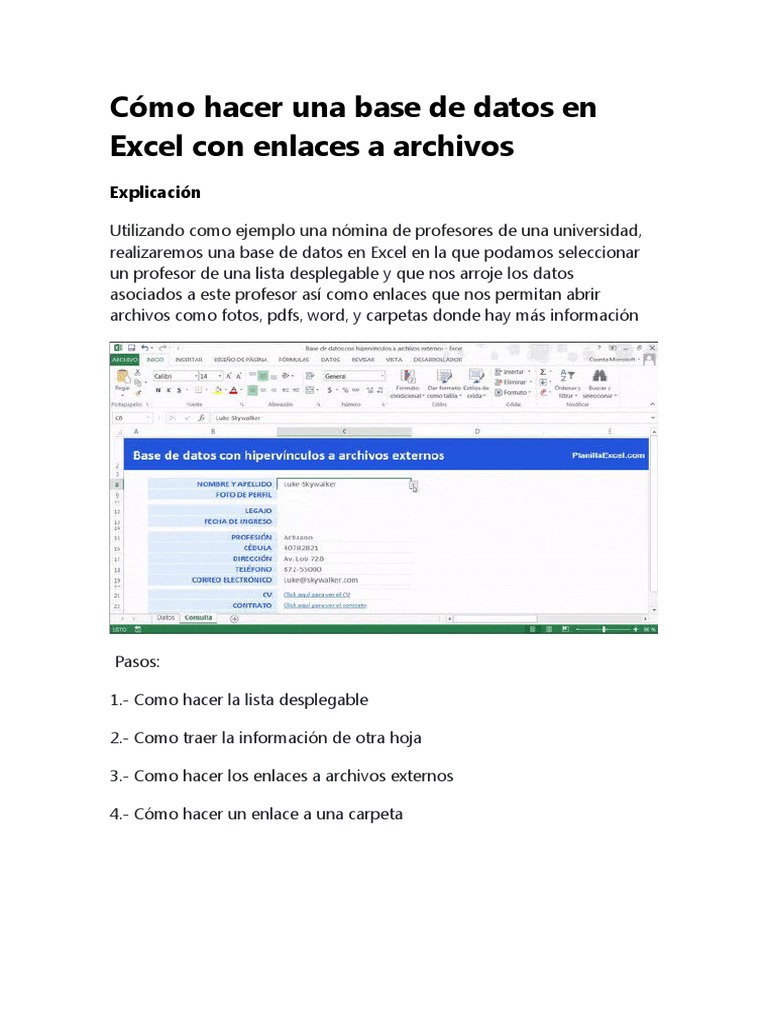 Cómo Hacer Una Base de Datos en Excel Con Enlaces A Archivos | PDF