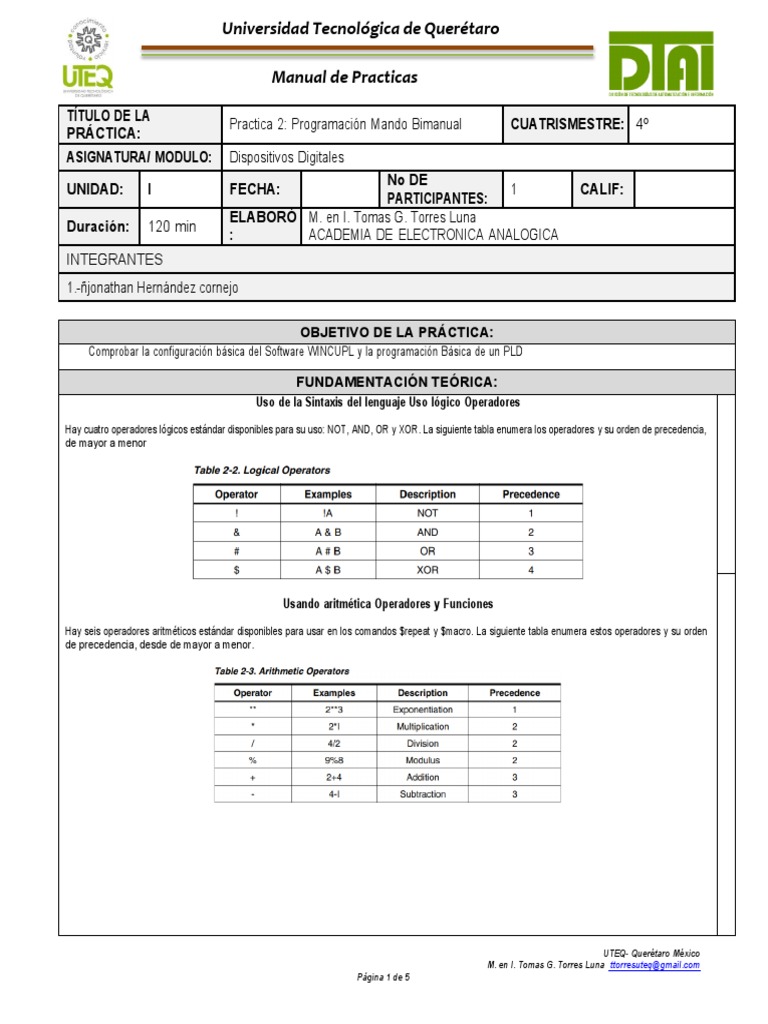 Practica 2 - Mando Bimanual - JSG | PDF | Puerta lógica | Ingenieria ...