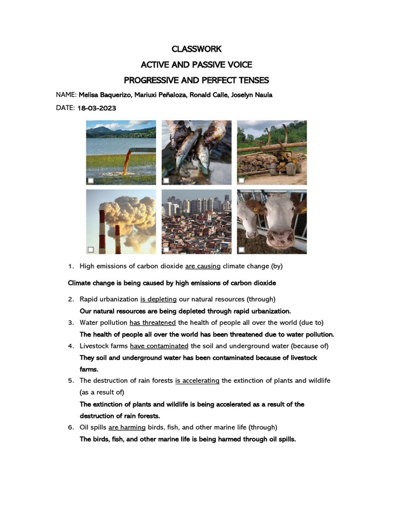 Classwork Active and Passive Voice Progressive and Perfect Tenses | PDF