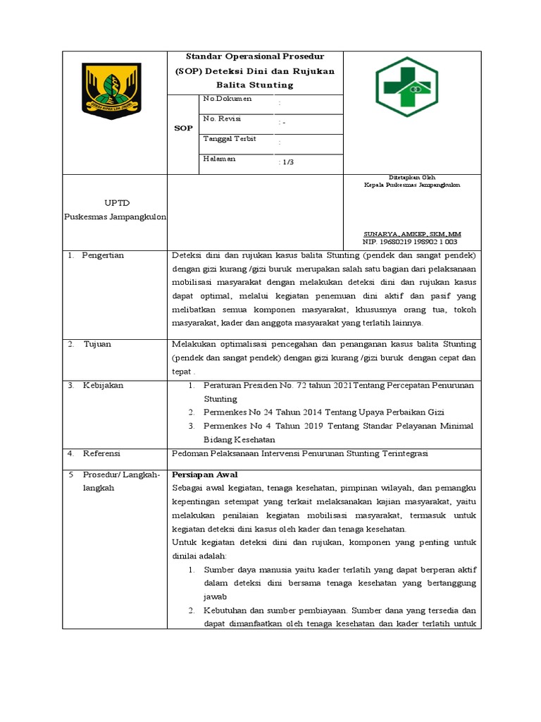 SOP Deteksi Dini Dan Rujukan STUNTING | PDF