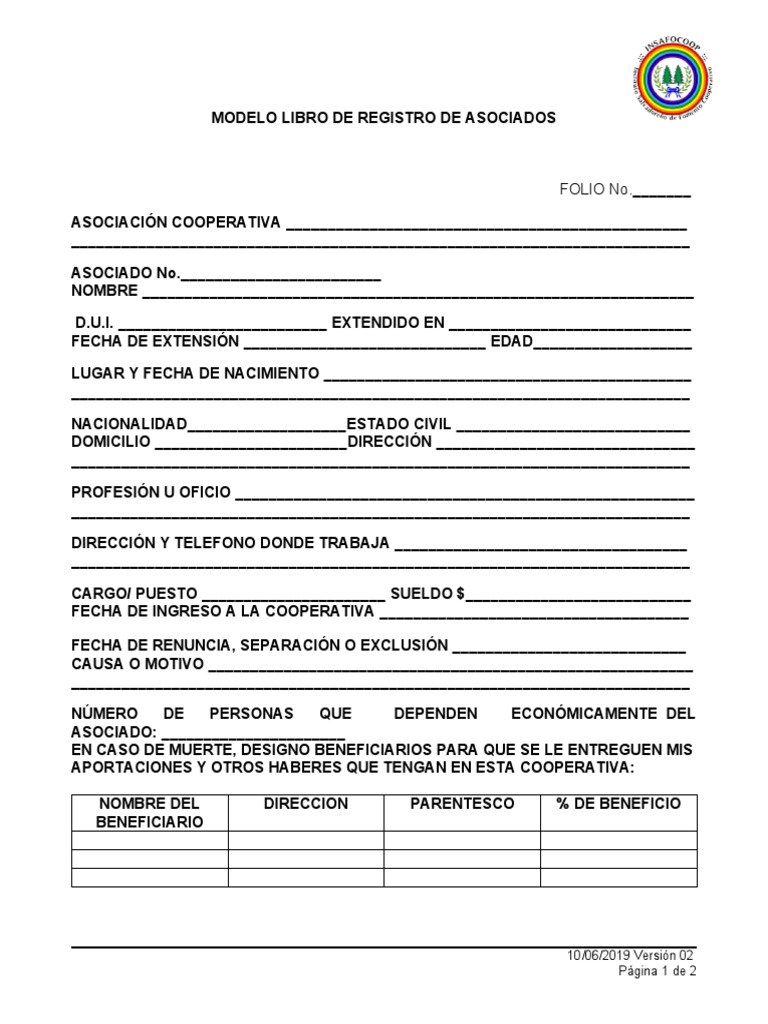 Modelo de Libro de Registro de Asociados | PDF
