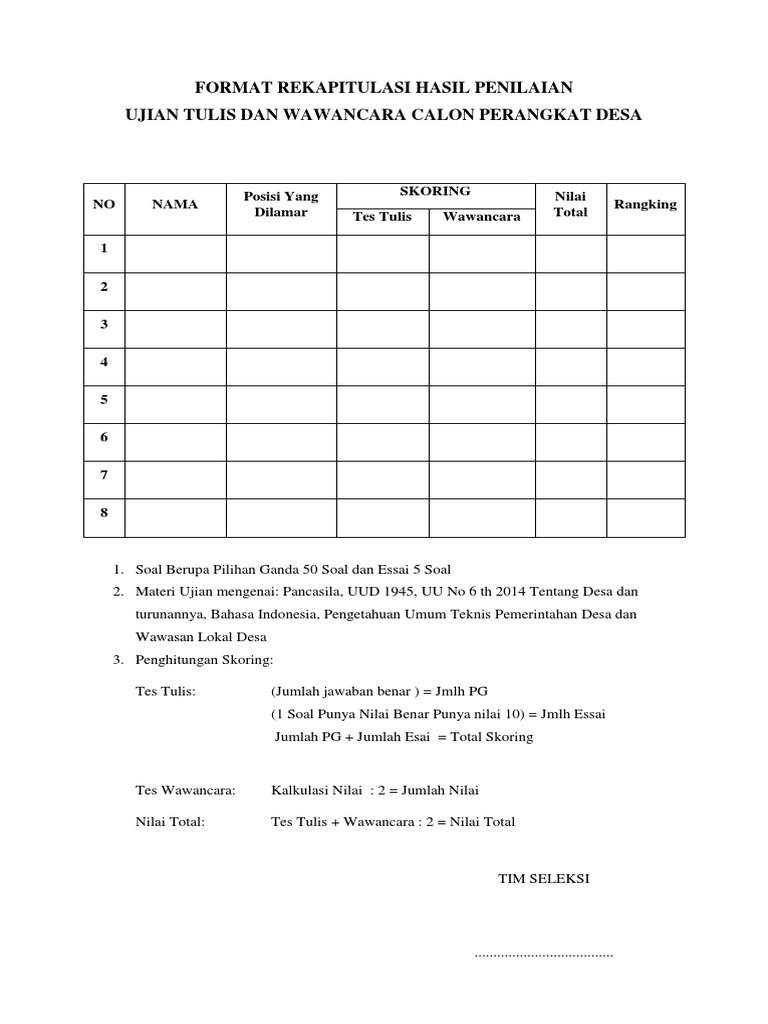 Format Rekapitulasi Hasil Penilaian | PDF