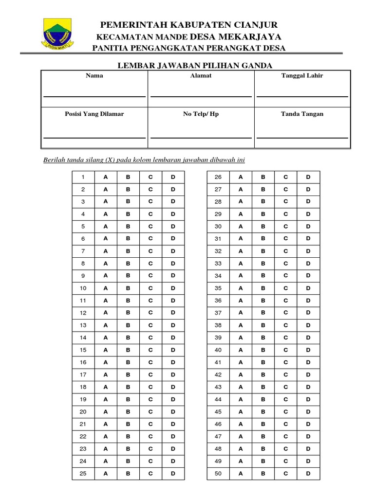 Lembar Jawaban PILIHAN GANDA | PDF Lembar Jawaban PILIHAN GANDA | PDF