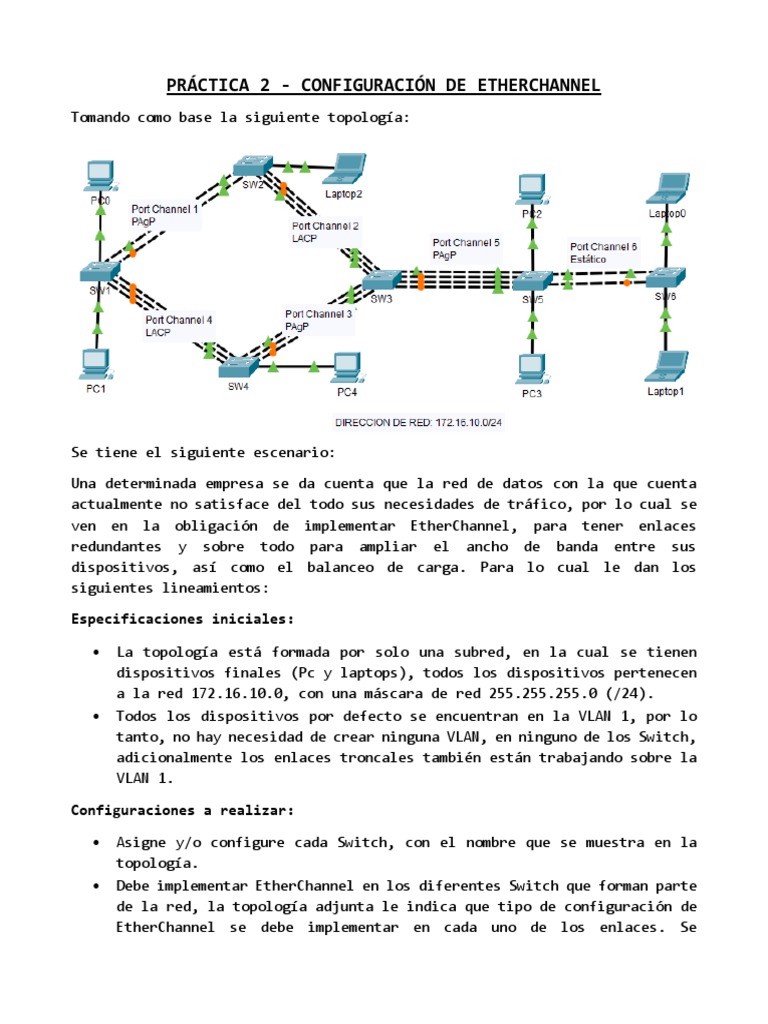 CONFIGURACIÓN ETHERCHANNEL Y STP | PDF | Conmutador de red | Red de ...