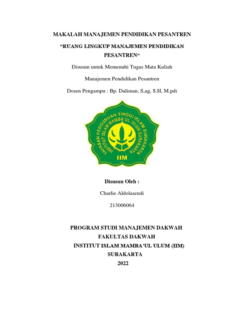 Charlie Aldo - Makalah Ruang Lingkup Manj - Pend.Pesantren | PDF