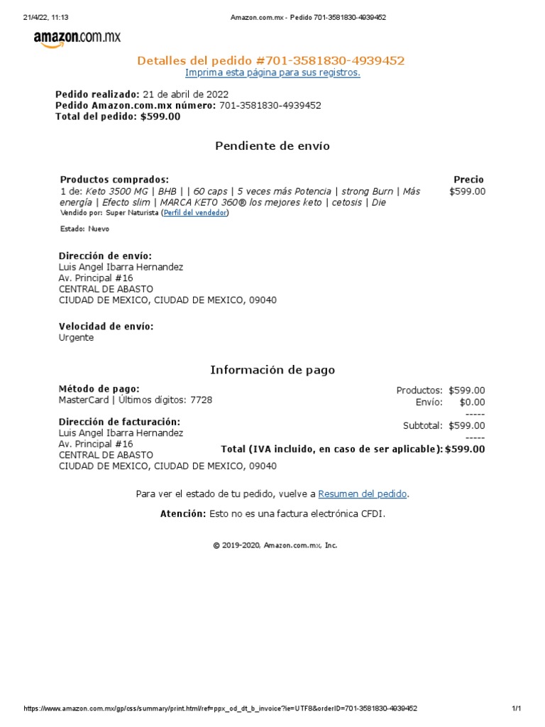 .MX - Pedido 701-3581830-4939452 | Descargar gratis PDF | Tecnología bancaria | Pagos