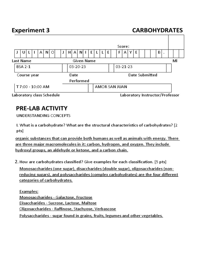 Experiment 3 Carbohydrates | PDF | Carbohydrates | Chemical Synthesis