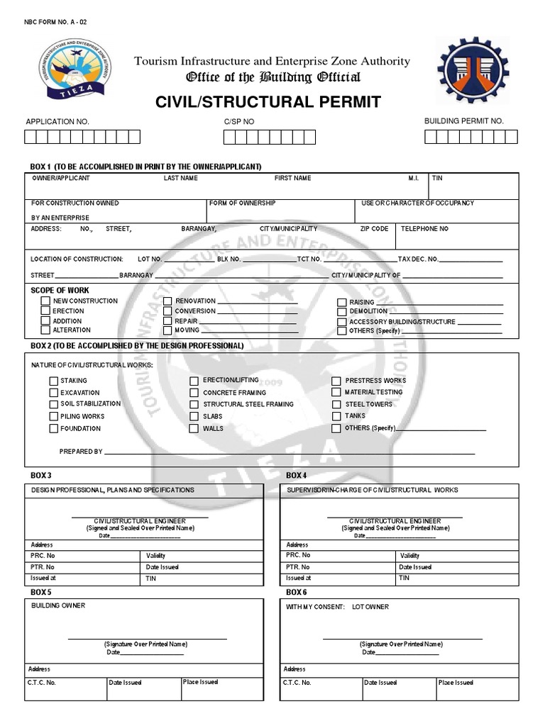 Civil/Structural Permit Application Form | PDF | Specification ...