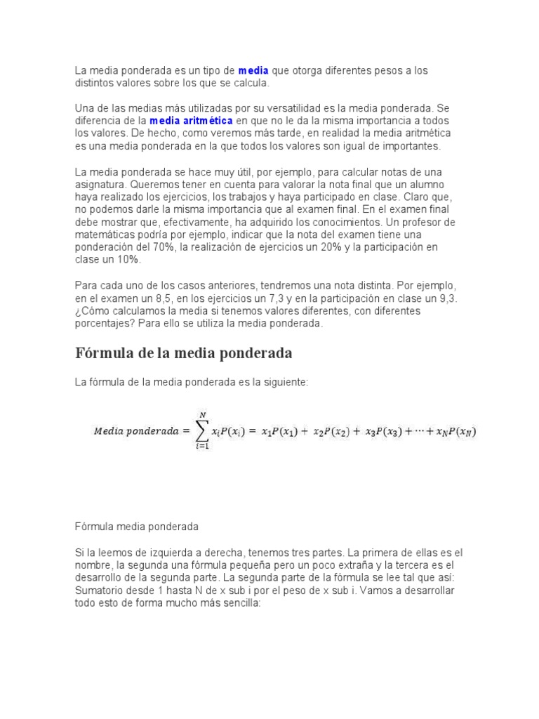 La Media Ponderada Es Un Tipo de | PDF | Microsoft Excel | Media ...