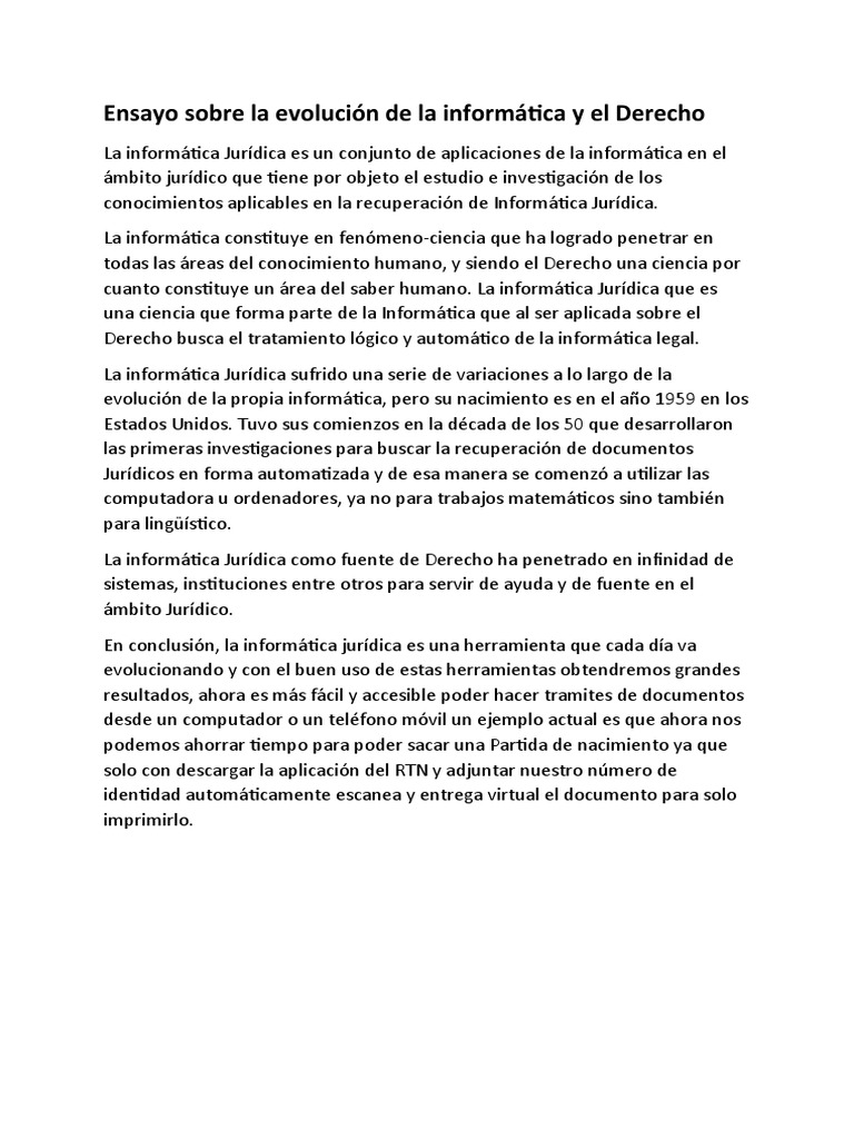 Ensayo Sobre La Evolución de La Informática y El Derecho | PDF