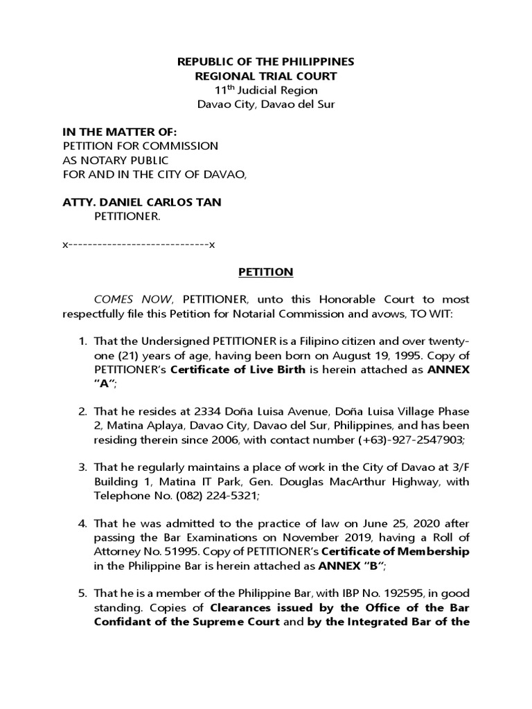 1 Petition For Notarial Commission | PDF | Social Institutions ...