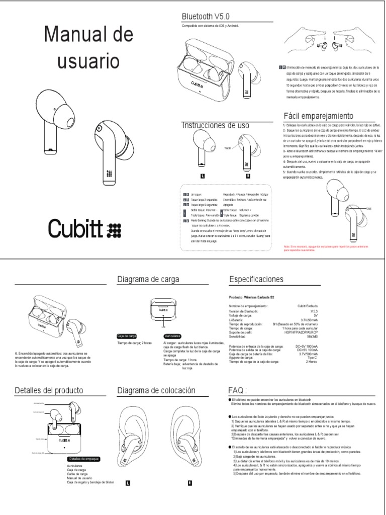 Manual de Usuario: Táctil | PDF | Bluetooth | Auriculares