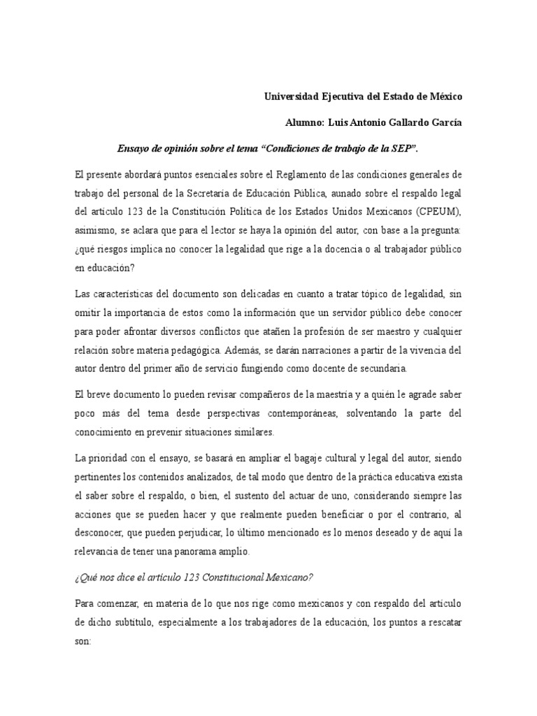 Ensayo-Condiciones Generales de Trabajo | PDF | México | Enseñando