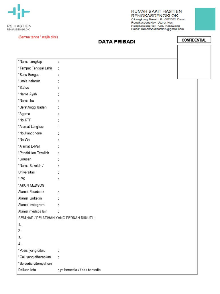 Form Aplikasi Karyawan RS Hastien Rengasdengklok | PDF