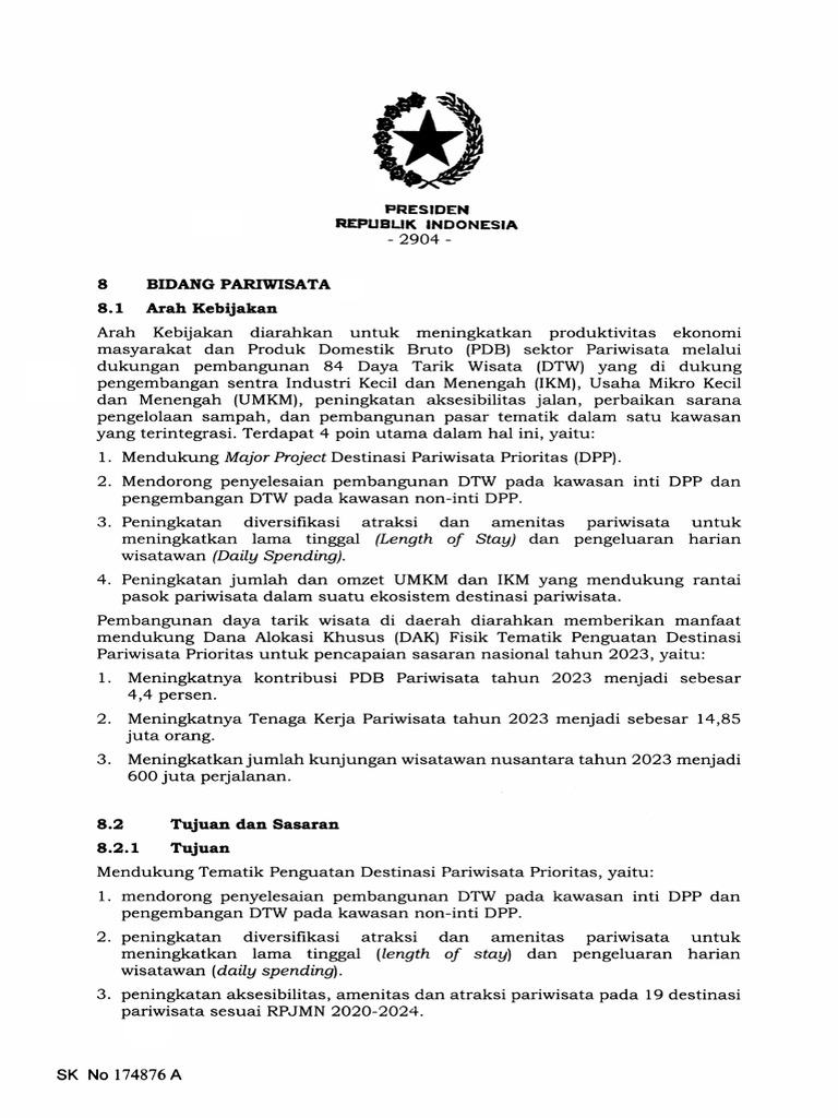 Lampiran Salinan Perpres Nomor 15 Tahun 2023 (HLMN 2904-3293) | PDF