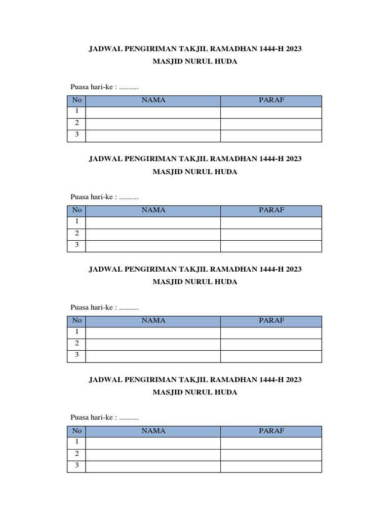 Puasa Hari-Ke: .......... No Nama Paraf 1 2 3 | PDF
