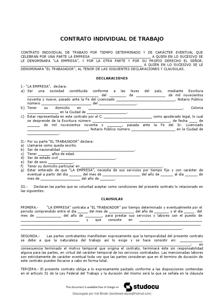 Contrato Individual de Trabajo 2 4 | PDF | Tiempo de trabajo | Salario
