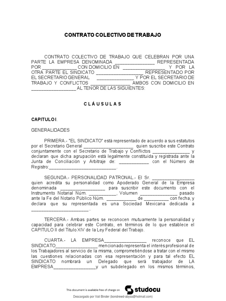 Formato Contrato Colectivo de Trabajo Laboral 2 11 | PDF | Salario | Sindicato