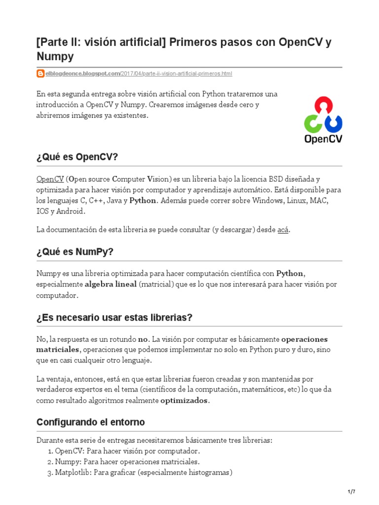 Parte II Visión Artificial Primeros Pasos Con OpenCV y Numpy | PDF | Ciencias de la Computación ...