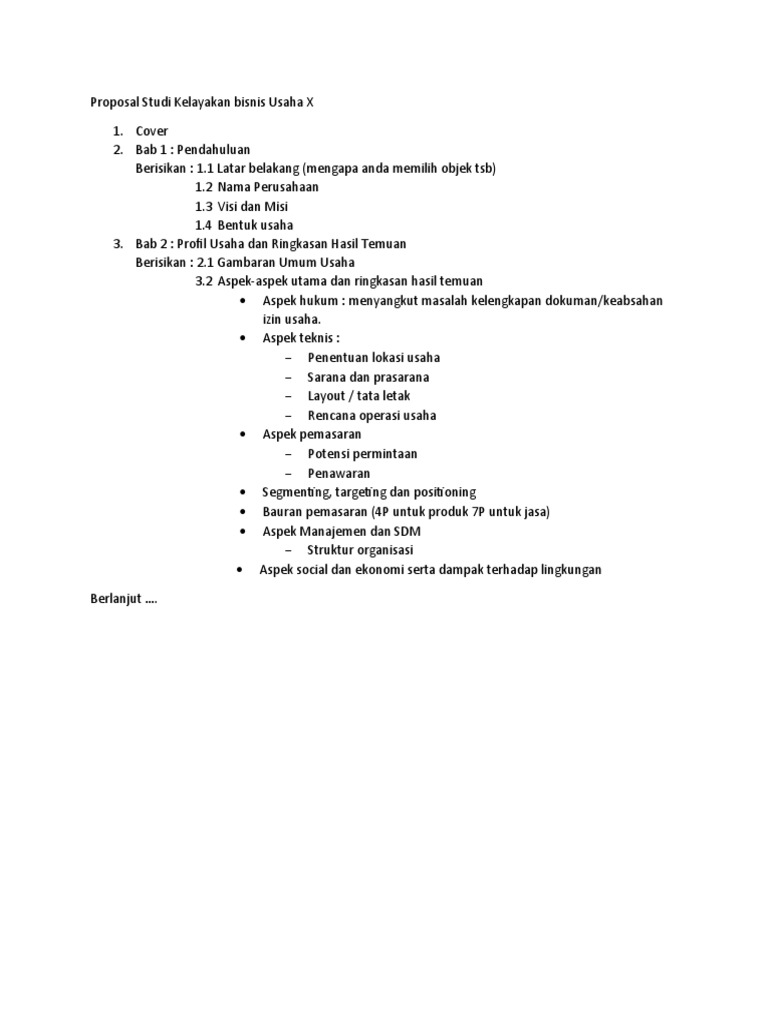 Tugas Proposal Studi Kelayakan Bisnis Usaha X | PDF
