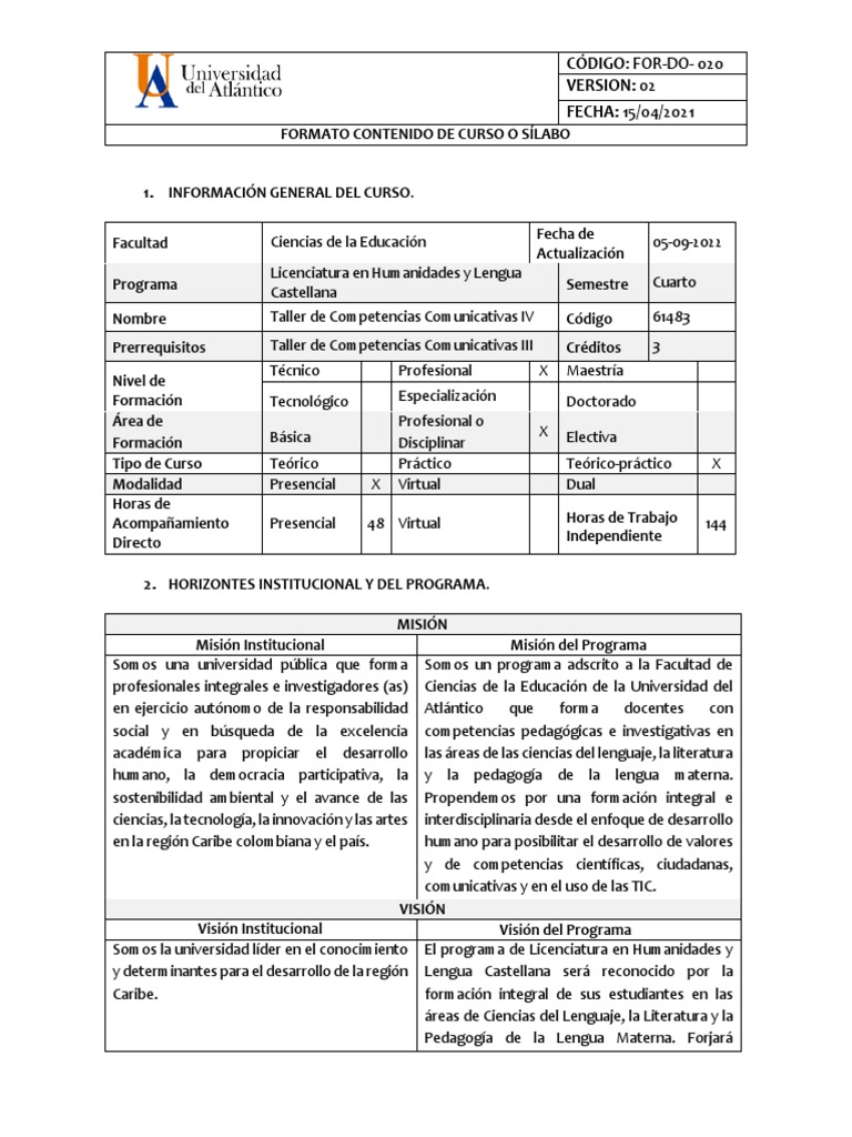 Silabo Taller de Competencias Comunicativas Iv | PDF | Falacia | Evaluación Silabo Taller de Competencias Comunicativas Iv | PDF | Falacia | Evaluación