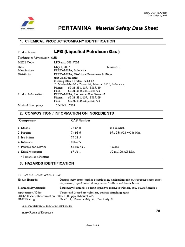 Msds Elpiji | PDF | Combustion | Liquefied Petroleum Gas