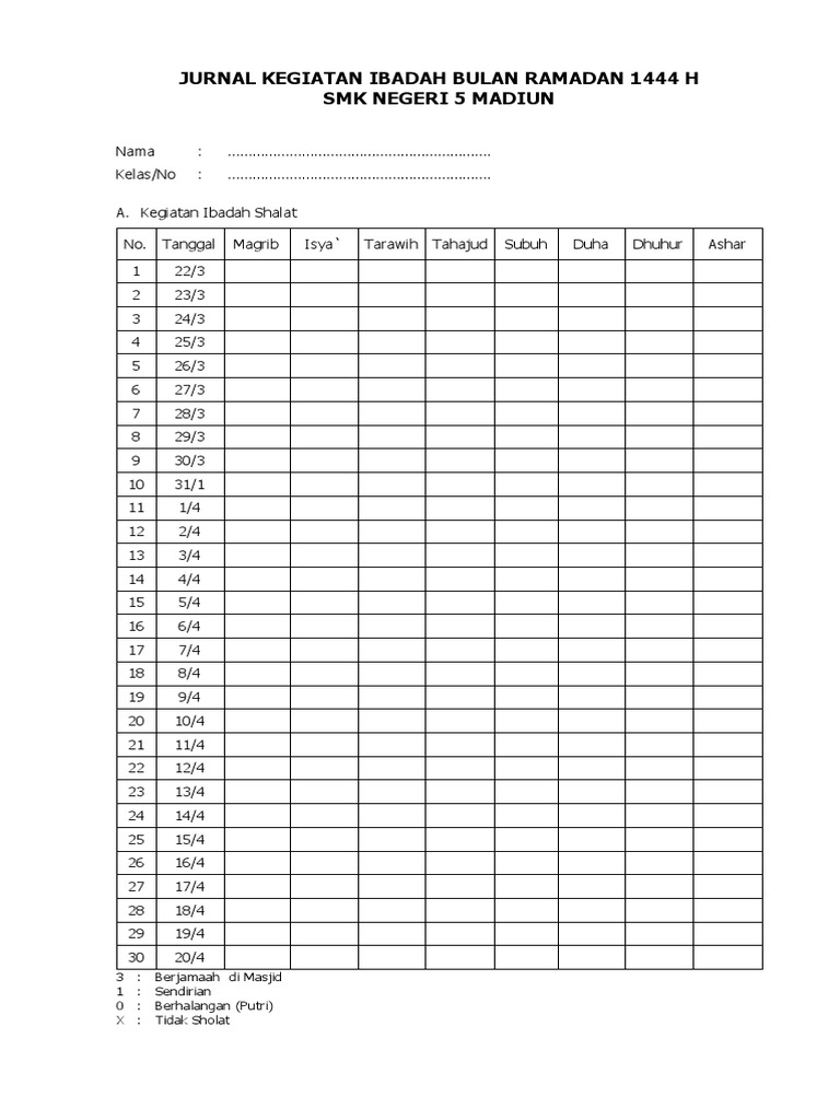 Jurnal Kegiatan Bulan Ramadhan 1444 H | PDF