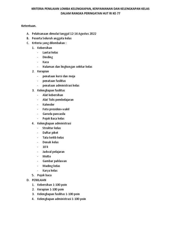 Kriteria Penilaian Lomba Kebersihan | PDF
