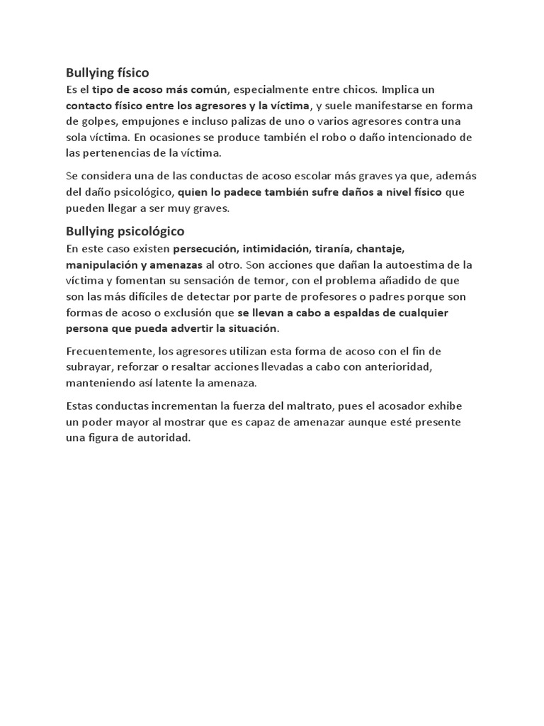 Bullying Físico: Contacto Físico Entre Los Agresores y La Víctima, y ...