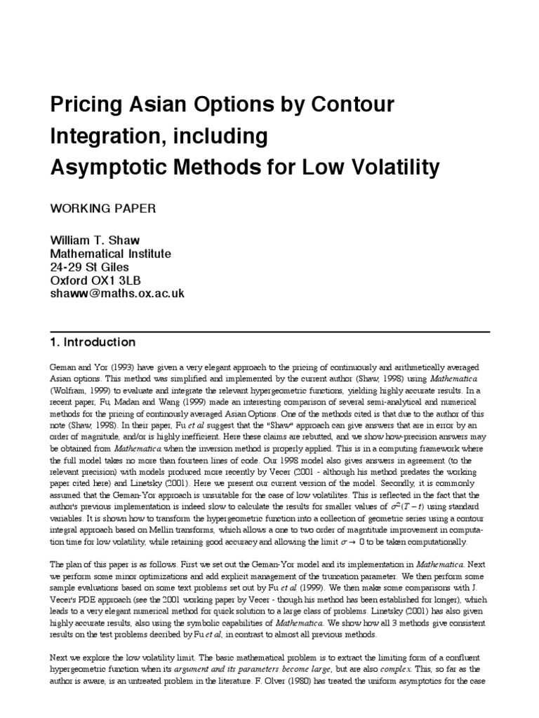 Pricing Asian Options by Contour Integration, Including Asymptotic ...