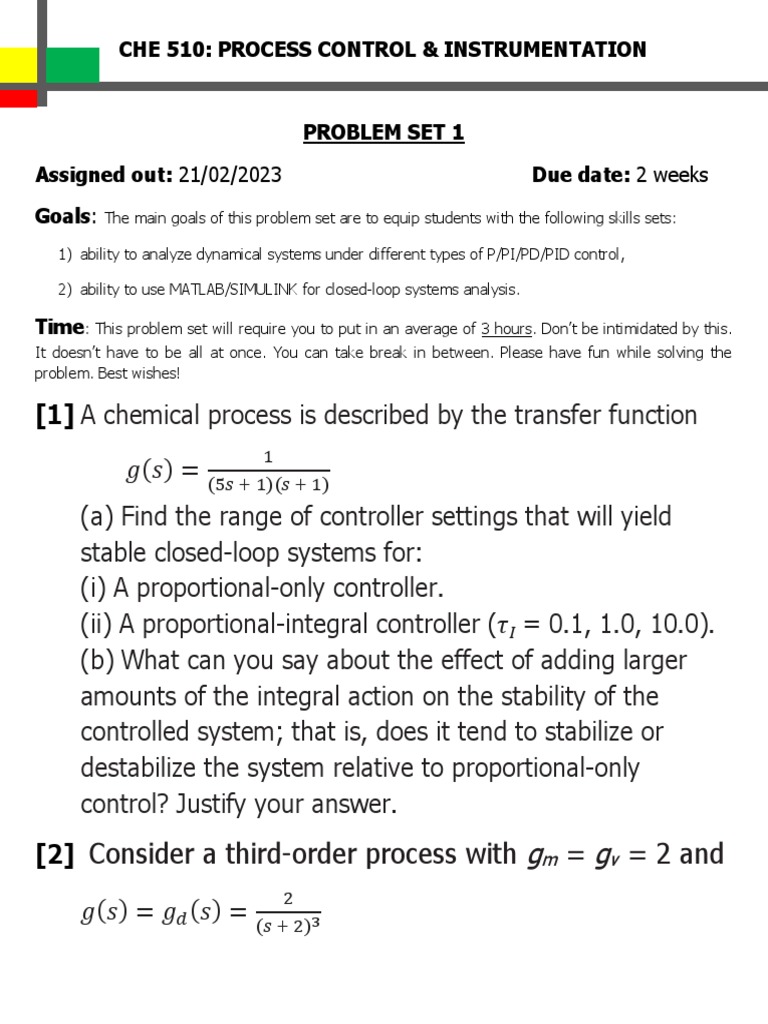 Problem Set 1 CHE 510 | PDF | Control Theory | Electrical Engineering