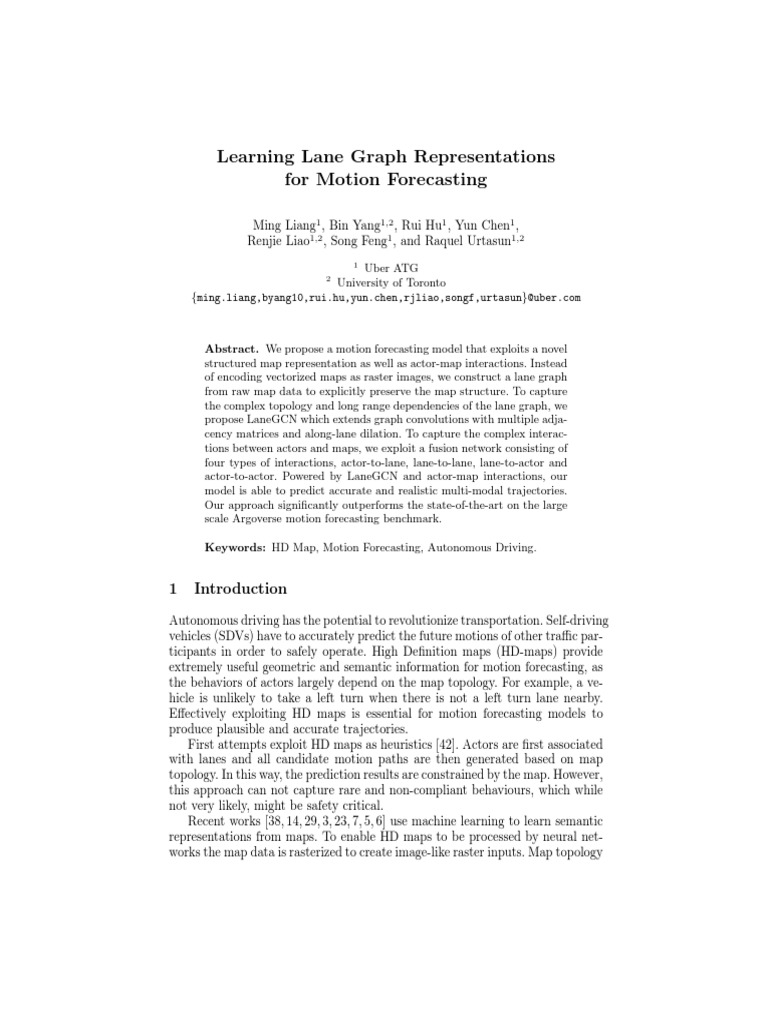 Learning Lane Graph Representations For Motion Forecasting | PDF ...