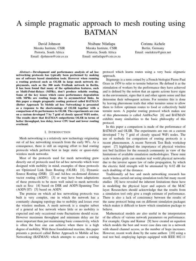 BATMAN vs OLSR: Mesh Routing Analysis | PDF | Routing | Wireless Ad Hoc ...