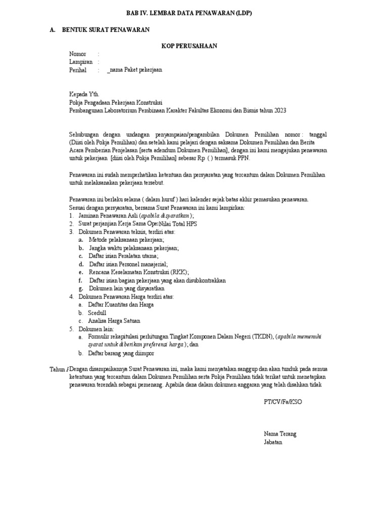 Bentuk Surat Penawaran Kso | PDF