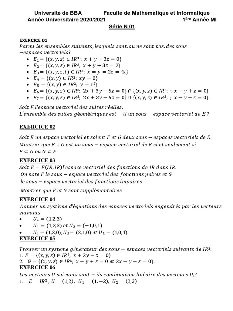 TD1 Algèbre 2 M-I | PDF