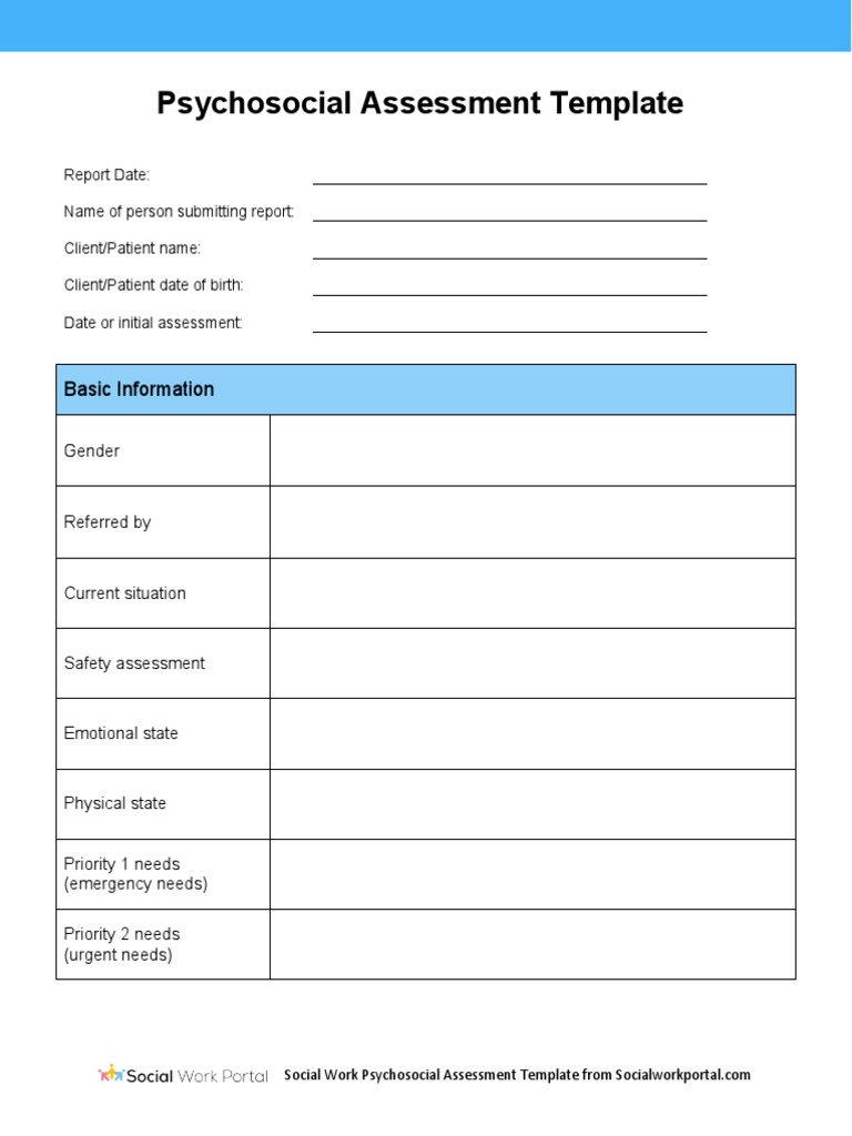 Psychosocial Assessment Template | PDF